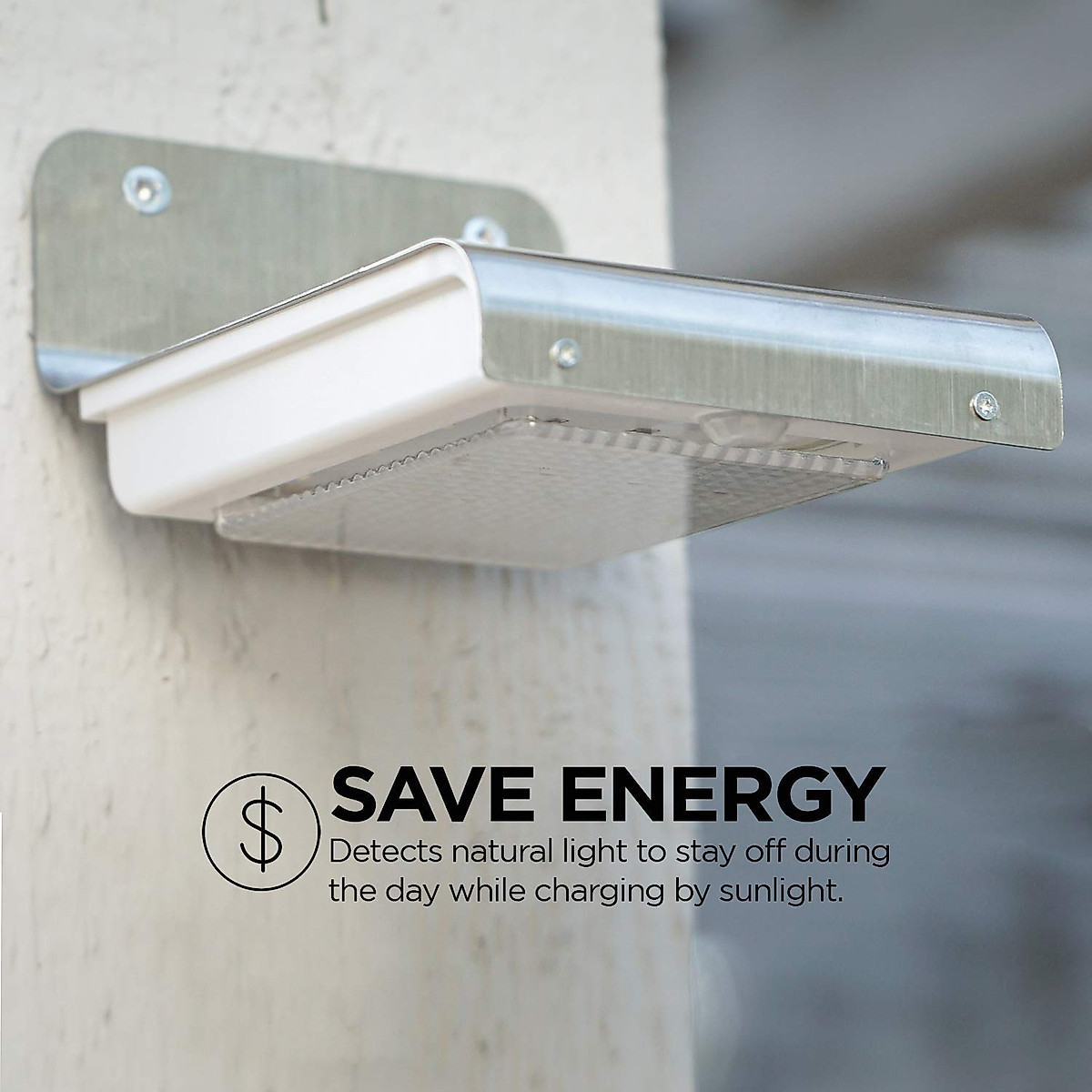 Home Zone Security Solar Wall Lamp - Stainless Steel Motion Sensor Outdoor LED Wall Light, No Wiring Required 2-PK, Silver, ELJ7040V