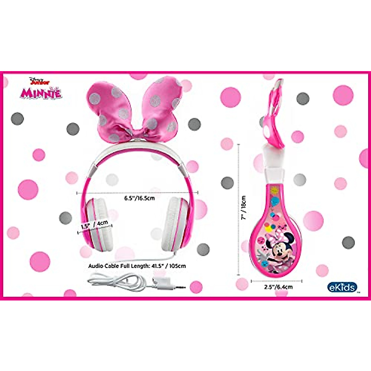 Minnie Mouse Kids Headphones for Kids Adjustable Stereo Tangle-Free 3.5Mm Jack Wired Cord Over Ear Headset for Children Parental Volume Control Safe for School Home & Travel Packaging