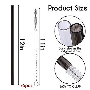 AIERSA 6Pcs Replacement Black Straw for Stanley 40oz Cups,Plastic Reusable Straw for Stanley Quencher H2.0 FlowState Tumbler, Long Straws with Cleaning Brush for Stanley Cup Accessories