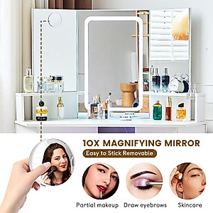 JanflyHome Vanity Desk, 57" Makeup Vanity Desk with Mirror and Lights, White Vanity Set with Charging Station & RGB Cabinets, Vanity Table with Storage Stool, Corner Vanity Desk for Girls Bedroom……