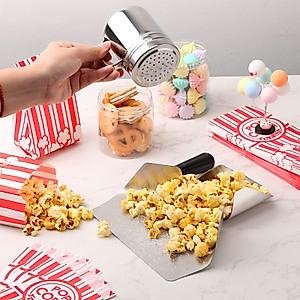 602 Popcorn Machine Supplies Set Sifting Speed Stainless Steel Popcorn Scoop Popcorn Salt Shaker 600 Pcs 2 Styles 1 oz Popcorn Bags Seasoning Dredge with Handle for Home Kitchen Theater Movie Tool