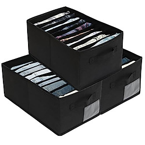 Augfox Set of 3 Tshirt Organizer - 9 Grid Large Size Drawer Organizer Clothes, Versatile Clothes Organizer for Jeans, Pants, Tshirts and More (Black, 17.7" L x 9.8" W x 7.1" H)