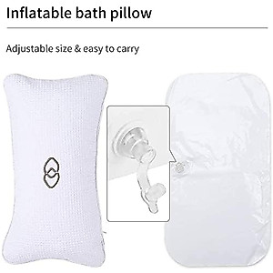 YUET Anti-Slip Non-Slip Bathtub Pillow Home Spa Bath Inflatable Cushion Head Neck Back Shoulders Rest Relax Suction Cup Bathroom Support for Hot Tub Luxurious Headrest