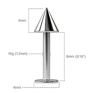 Evonix 16g Implant-Grade G23 Titanium Labret Lip Stud Monroe Piercing Jewelry 8mm Flat Back Ring 4mm Spikes