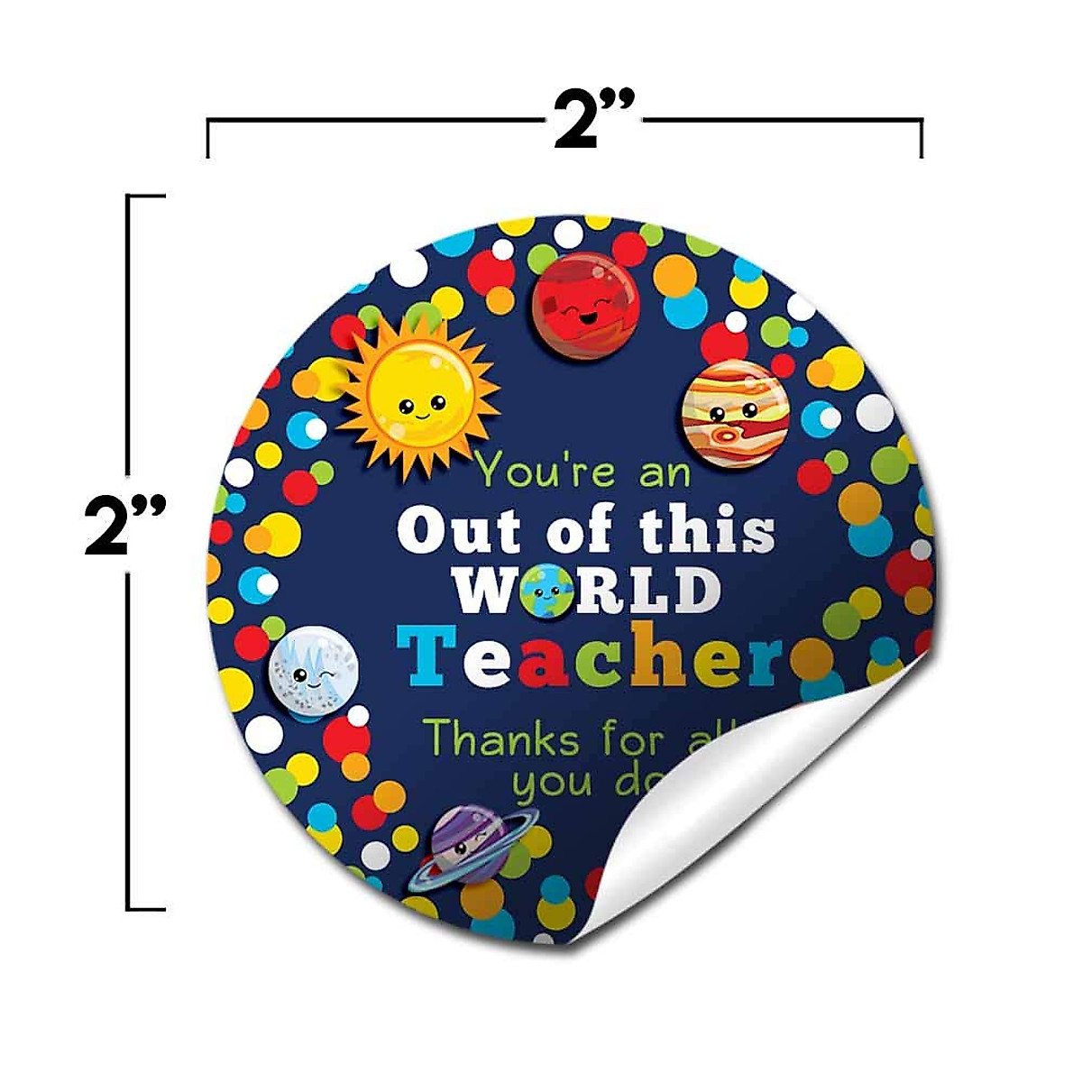 Out of This World Outer Space Themed Teacher Appreciation Thank You Sticker Labels, 40 2" Party Circle Stickers by AmandaCreation, Great for Envelope Seals & Gift Bags