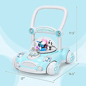 INFANS Baby Walker for Boys Girls, Activity Push Walker for Infants, Kids Early Educational Activity Center with Lights& Music, Learning Walking for Infants and Toddlers Over 12 Months (Blue)