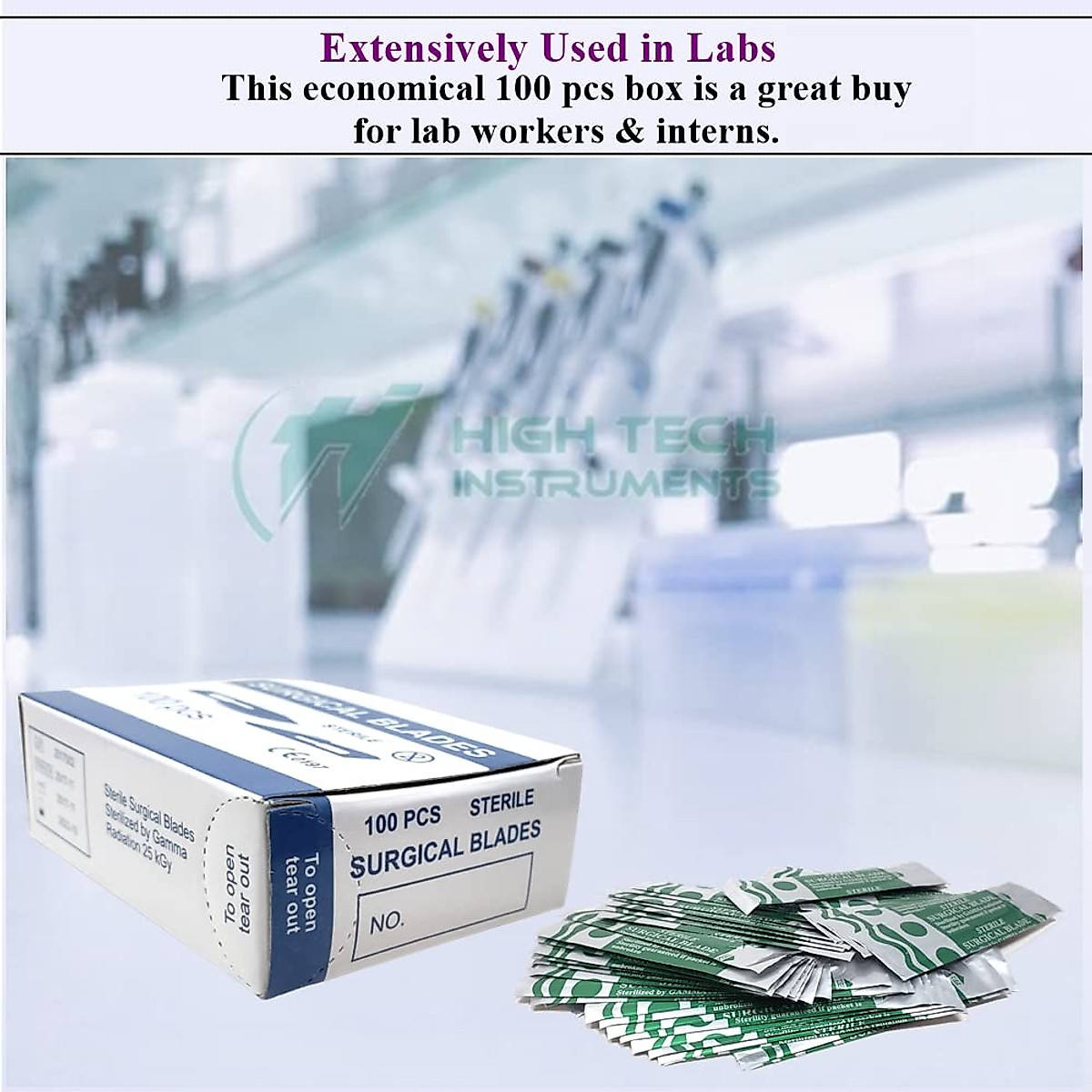 Box of 100 Scalpel Sterile Blades Carbon Steel Individually Foil Wrapped (Blade #24)