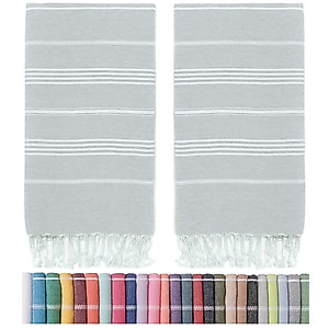 HAVLULAND Pack of 2 Turkish Beach Towels,100% Cotton Super Absorbent Beach Towel Extra Large Lightweight Beach Blanket - Silver