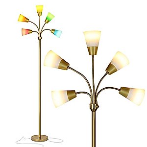 Brightech Medusa Modern LED Floor Lamp – Multi Head Dimmable Floor Lamp for Living Rooms & Offices – Tall Lamp with Interchangeable Shade, Standing Lamp with 5 LED Bulbs for Hobbies - Brass