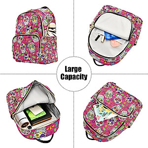 Yasala Halloween Women Backpack Sugar Skull Green Leaves Travel Bag Compact Daily Bag Diaper Bag