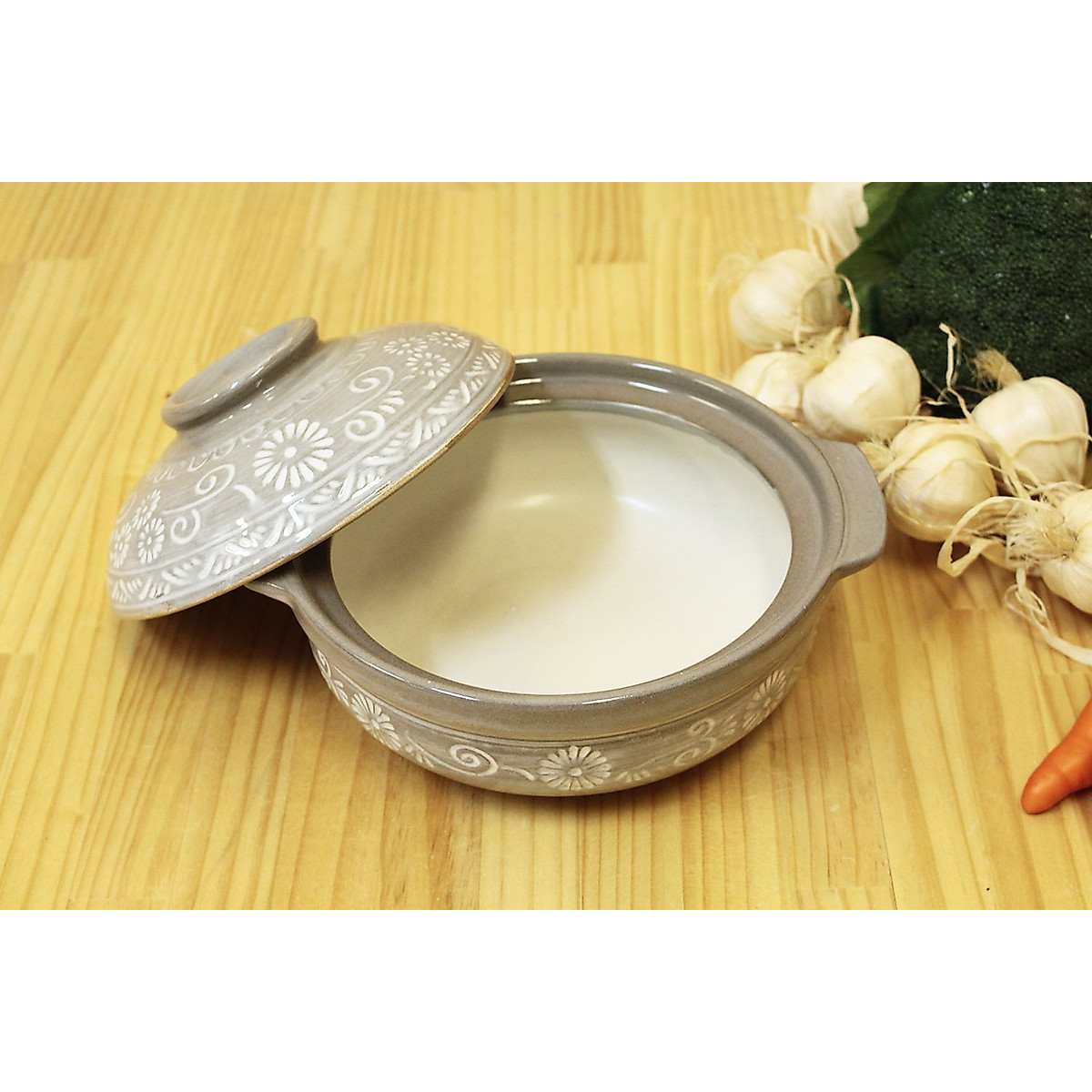 Yukimashima Deep Earthenware Pot, No. 6, For 1 Person (Approx. 7.5 inches (19 cm))