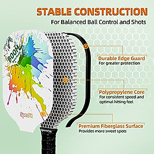 SpoxFit Pickleball Paddles Set of 2, USAPA Approved, Lightweight Pickleball Rackets, Fiberglass Pickleball Racquet with Cushion Comfort Grip, 4 Pickleballs, Carry Bag, Grip Tapes, Gifts for Men Women