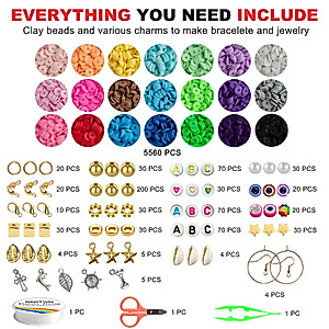 Redtwo 6200 Pcs Clay Beads Bracelet Making Kit, Flat Round Polymer Heishi Beads Friendship Bracelet Kit with Charms and Elastic Strings, Jewelry Making Kit for Girls 8-12 Gifts for Kids