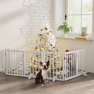 Semiocthome Wooden Dog Gates for The House 24"H Expandable Doggy Gates for Doorways 55"W Free Standing Pet Gate with 2 Support Feet for Stairs 3 Panels Dog Barriers for Home No Installation Resquired