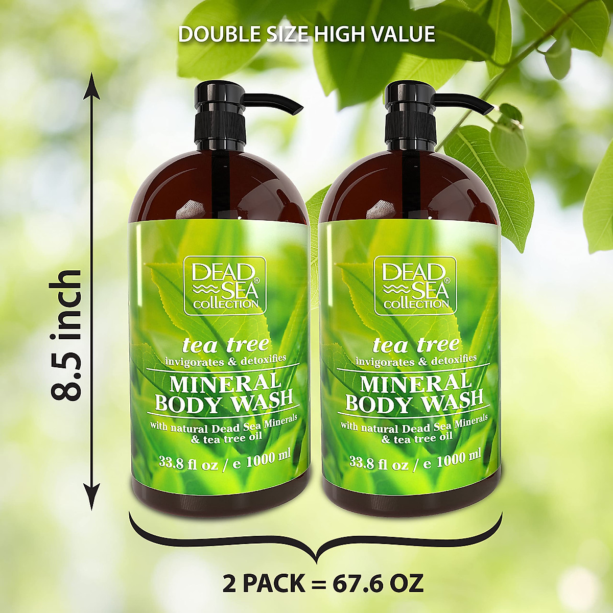 Dead Sea Collection Tea Tree Body Wash for Women and Men - with Pure Dead Sea Minerals and Tea Tree Oil - Cleanses and Moisturizes Skin - Pack of 2 (67.6 fl. oz)