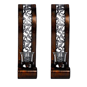 Shelving Solution Wall Sconce 14.4 x 3.5 Inch, with Tea Light Candle Holder Antique Bronze Style Metal Wall Art Decorations for Living Room, Bathroom, Dining Room and Office, Set of 2