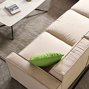 Myshle Faux Leather Fabric Reversible 4 Seater Sectional Couch with Storage, Modular Sofa L Shape with Convertible Ottoman Chaise, Beige