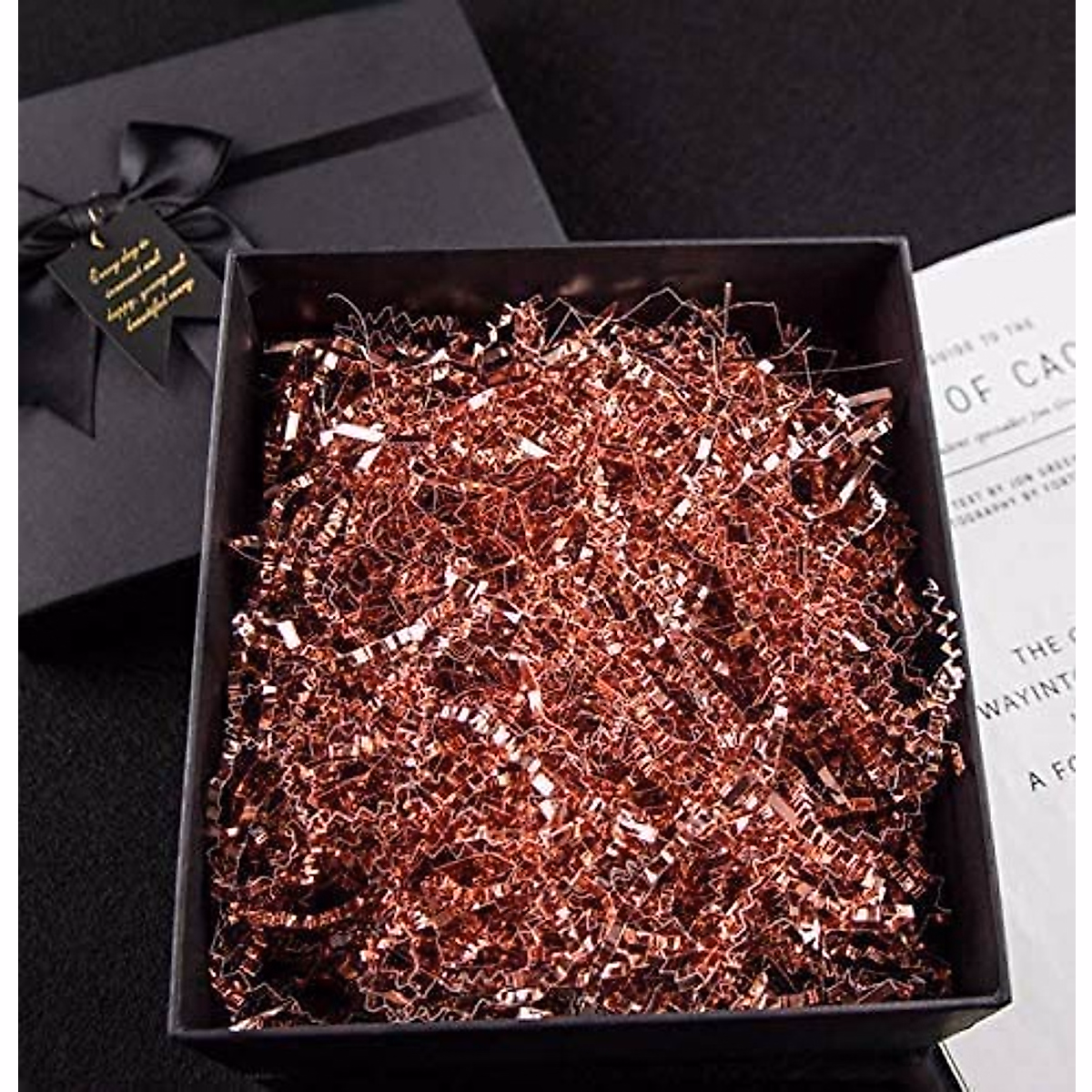 UNIQOOO 1/2 LB Metallic Rose Gold Crinkle Cut Paper Shredded Filler, Pink Grass Raffia Tissue, Strands Shred Craft Bedding Cushion, Wedding Mothers Day Bridesmaid Engagement Gift Boxes Bags Retail