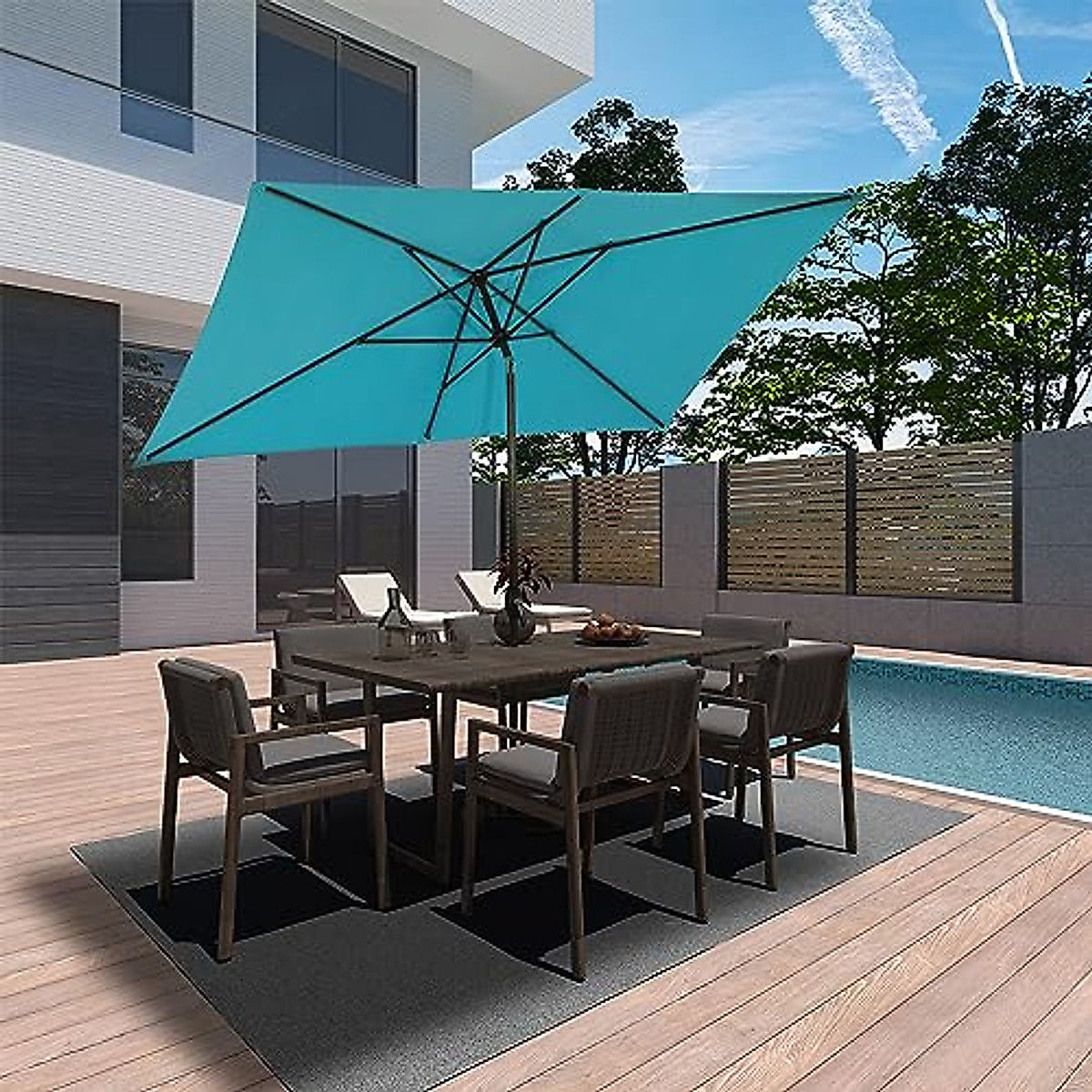 MONDAWE Outdoor Patio Umbrella 10 x 6.5 FT Rectangular Market Umbrella with Tilt and Crank Aluminum Commercial Table Umbrella for Pool Backyard Balcony