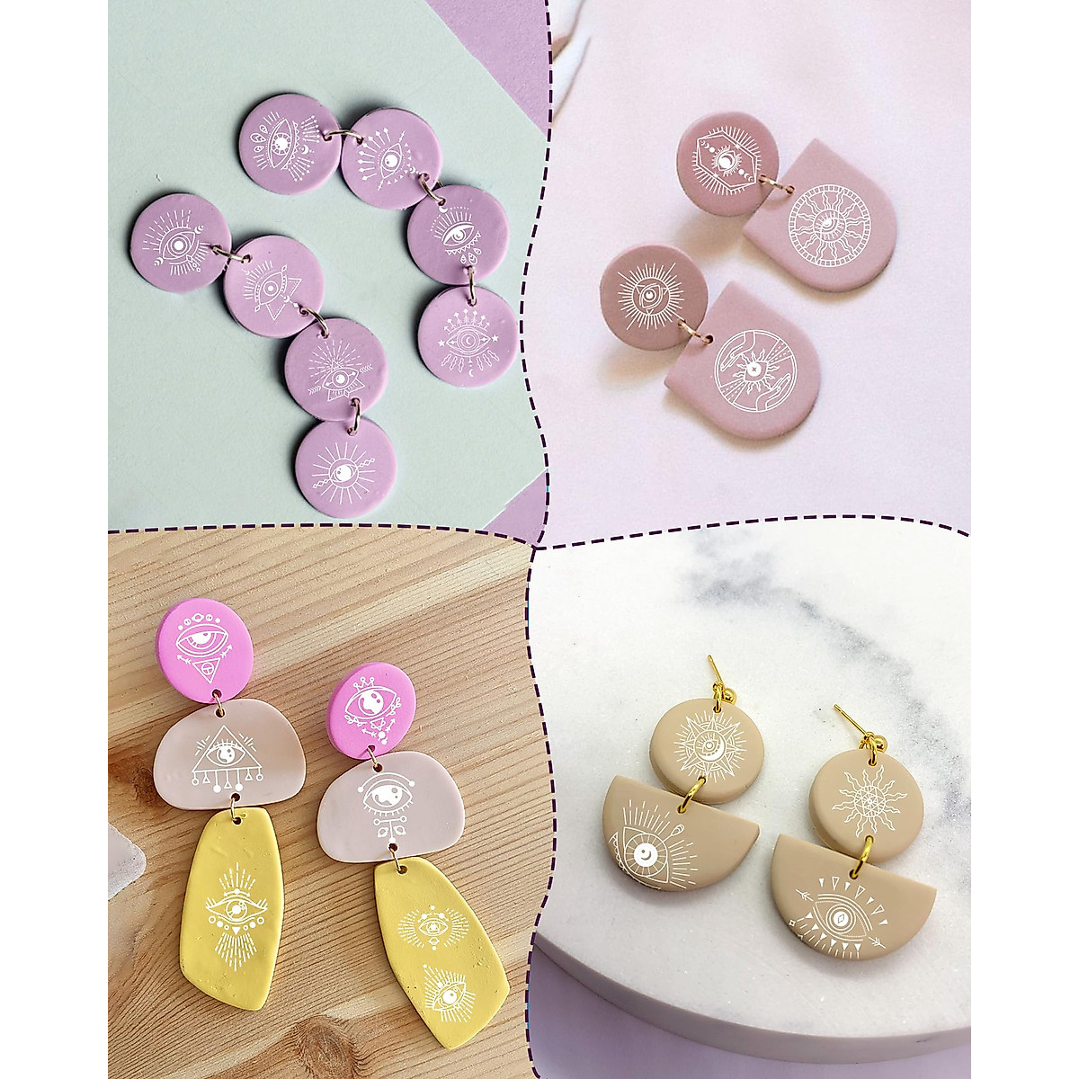 Puocaon Silk Screen Stencils for Polymer Clay, 6 Pcs Boho Evil Eye Silk Screen for Polymer Clay Jewelry, Mysterious Polymer Clay Tools for Jewelry Making, Unique Polymer Jewelry Making Supplies