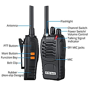 Proster Rechargeable Walkie Talkies 1 Pair, 16 Channel Long Range Two Way Radios with USB Charger Earpiece Mic, Handheld Walky Talky Transceiver 2 Pack