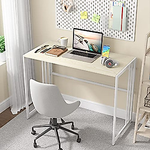 Gezen Folding Desk 40'' Computer Desk for Home Office, No Assembly Office Desk Foldable Simple Study Writing Desk Table for Small Spaces(Beige, White)