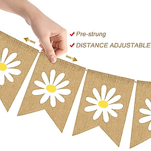 Pudodo Jute Burlap Daisy Banner Spring Daisy Themed Birthday Party Baby Shower Nursery Kitchen Mantle Fireplace Decoration