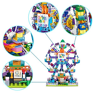 Girls Building Blocks Set Toy，653pcs Micro Mini Building Blocks, Ferris Wheel Toy, Carnival Amusement Park STEM Construction Kits for Kids, Girls Gift for Age 6-12 Years Old 4 (l) 4 (w) 5.5 (h) inch
