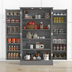 VEKOO 41" Kitchen Pantry Storage Cabinet Food Storage Cabinets with Doors and Adjustable Shelves Freestanding Grey Storage Cabinet for Kitchen, Living Room and Dinning Room
