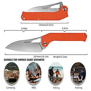 TACRAY Folding Kitchen Chef Knife, 4.4" Foldable Camping Knife with C VG10 Stainless Steel Blade, Anti-skidding and Ergonomic Designed G10 Handle for both Indoor and Outdoor Cooking