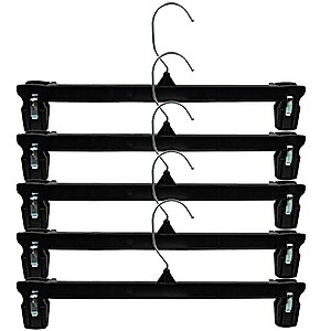 Hangon Recycled Plastic with Ridged Clips Pants Hangers, 12 Inch, Black, 25 Pack
