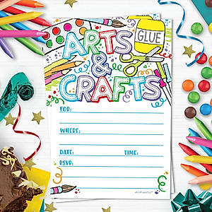 Arts & Crafts Invitations - Art Birthday Party - 4x6 Invites (20 Count) With Envelopes - Craft Party, Art Party or Paining Party Invitations