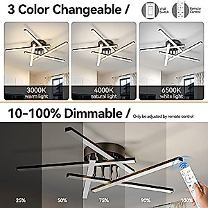 JFHTNFJ 42w Modern Sputnik Ceiling Light Fixture LED Dimmable with Remote Control Ceiling Lighting Black Flush Mount Chandelier Ceiling Lamp for Bedroom Study Kitchen Living Room