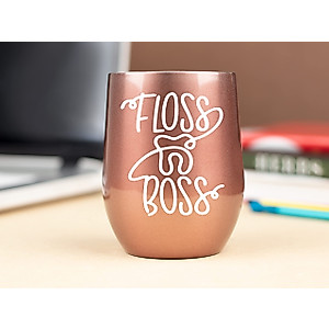 KLUBI Dental Assistant Gifts- Floss Boss 12oz Wine Tumbler or Coffee Mug - Funny Idea for Dentists, Women, Dental Hygiene, Glass, Men, Hygienist