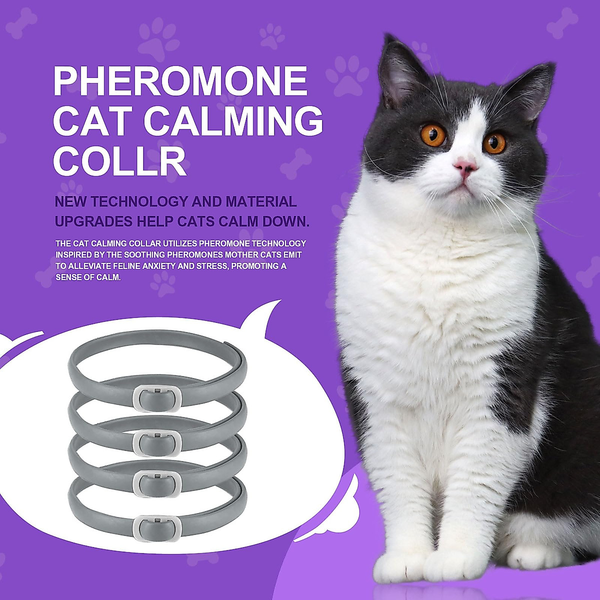 4 Pack Calming Collar for Cats, Cat Collars Efficient Relieve Reduce Anxiety Stress Collar, Cat Calming Collar Kitten Supplies Make Comfortable Relaxed, Lasting 60 Days, Grey