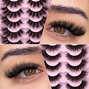Newcally False Eyelashes Fluffy Wispy Faux Mink Lashes 8D Volume Long Cat Eye Lashes Dramatic 18MM 2 Styles Mixed Fake Lashes 14 Pairs Pack