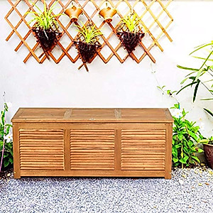 LDAILY Moccha Garden Backyard Storage Bench, Large Acacia Wood Deck Box, Outdoor Storage Container for Patio Furniture Cushions and Gardening Tools