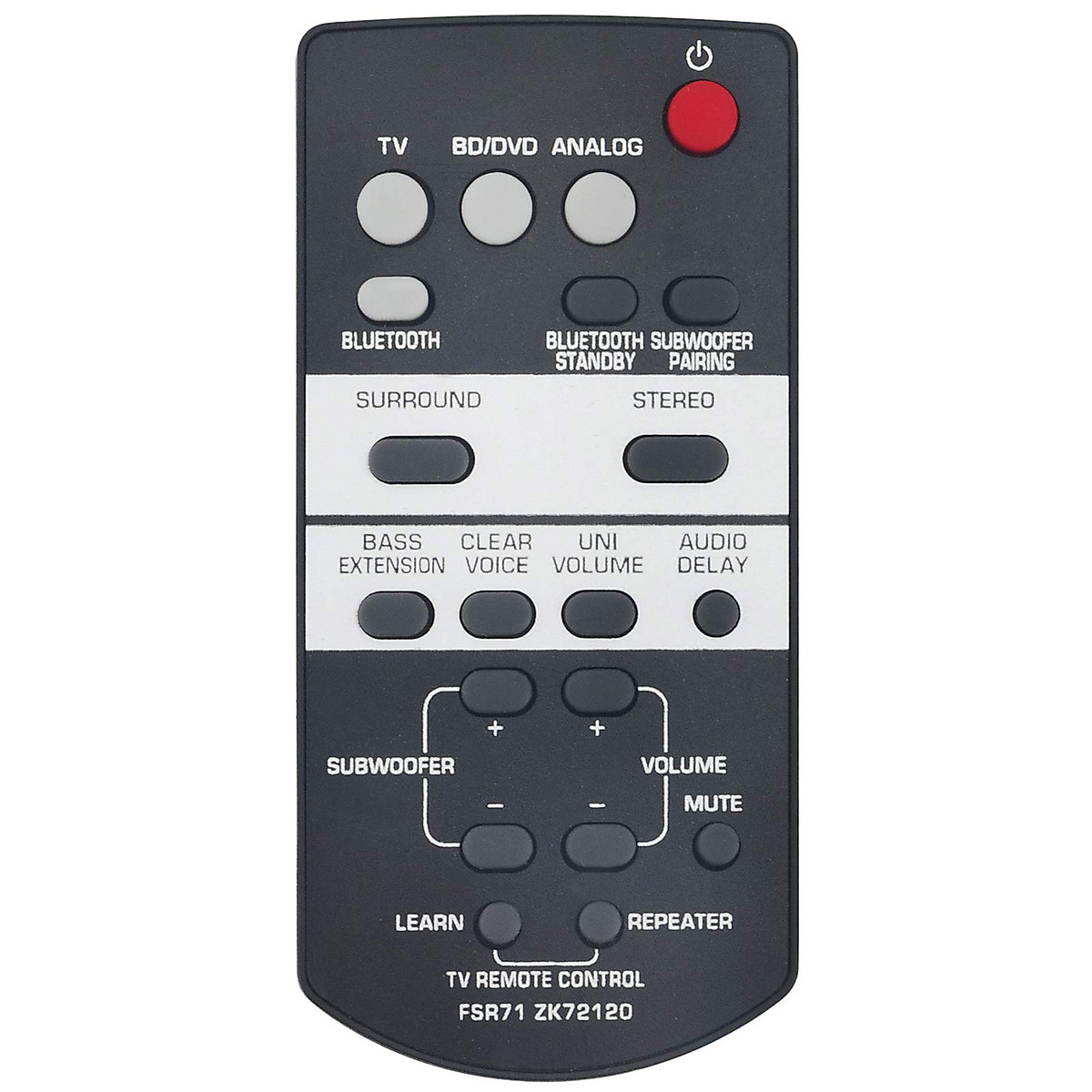 FSR71 ZK72120 Replacement Remote Fit for Yamaha Sound Bar YAS-203 Sound bar (YAS-CU203) (NS-WSW41)