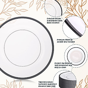 24 Pack Clear Charger Plates Bulk 13 Inch Plastic Round Dinner Plate with Black Edge Acrylic Dinner Charger Decorative Plates for Party Banquet Wedding Family Events Dinner Table Decoration