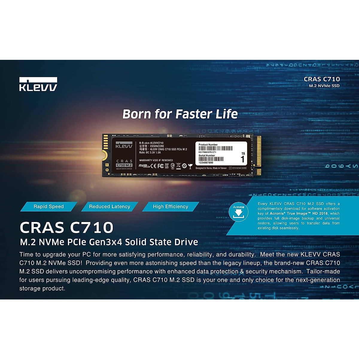 KLEVV CRAS C710 512GB M.2 NVMe PCIe Gen3x4 Internal SSD up to 2050MB/s (K512GM2SP0-C71)