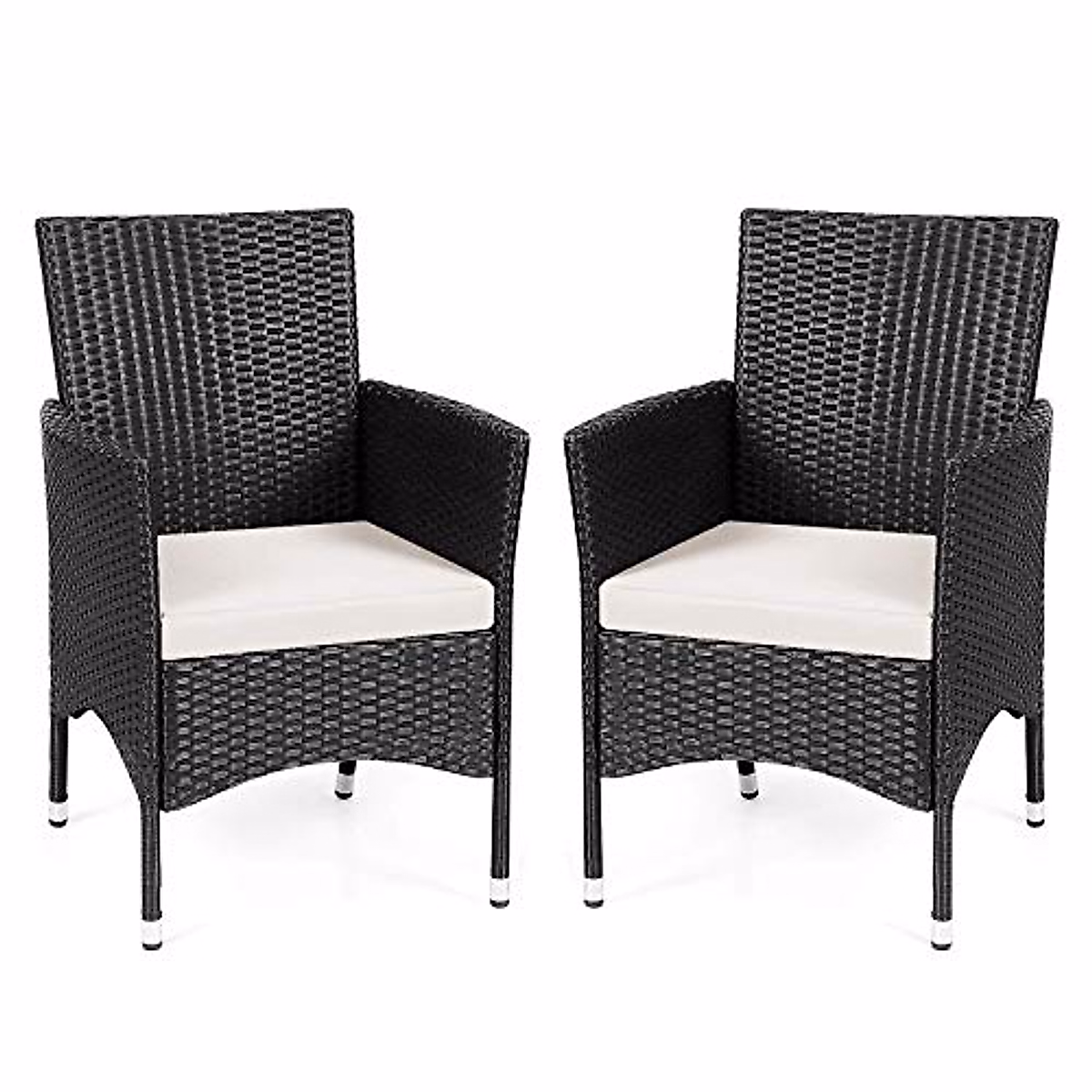 Casart Set of 2 Rattan Cushioned Chairs, Outdoor Wicker Dining Armchairs, Perfect for Porch, Patio and Balcony
