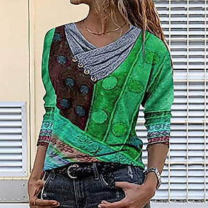 Women's Drop Long Sleeve Sweatshirt Tops Casual Crewneck Tunic Sweartshirts with Side Slits Womens Tops for Over 60 Green