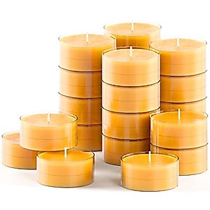 CANDWAX Pure Beeswax Tealight Candles Set of 24-3,5 Hours Burning Handmade Honey Yellow Candles - Smokeless Pure Bees Wax Home Decor Natural Candles