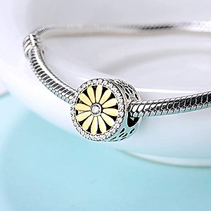 Yellow Flower Dandelion Daffodil Daisy Chrysanthemum Carnation Gold on 925 Sterling Silver Charm Bead For Pandora & Similar Charm Bracelets or Necklaces