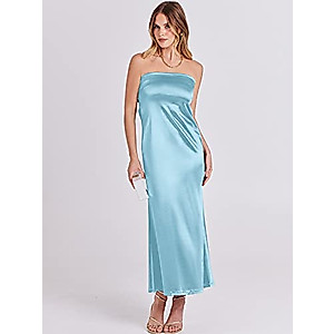 ANRABESS Women's Summer 2023 Satin Cocktail Party Maxi Dress Sexy Cutout Strapless Bodycon Corset Elegant Evening Gown Wedding Guest Fall Trending Club Maxi Dresses 941danlan-S Light Blue