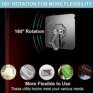 WOVU Wall Hooks 33 lbs(Max) Transparent Seamless Hooks for Hanging,Waterproof Oilproof Bathroom Kitchen Heavy Duty Adhesive Hooks,Coat Hooks, Utility Towel Bath Ceiling Hooks (10Pack)