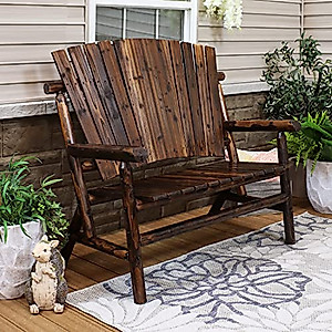 Sunnydaze Rustic Wood Outdoor Bench - Fir Construction with Charred Finish and Clear Lacquer - Comfortable Seating for 2 Adults - Perfect for Front Porch, Garden or Patio - 51-Inch