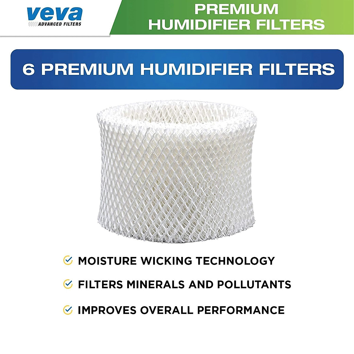 VEVA 6 Pack Premium Humidifier Filters Replacement for Honeywell Filter A, HAC-504, HAC-504AW, HCM 350 and Other Cool Mist Models