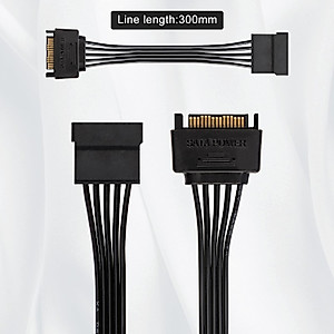 J&D 15 Pin SATA Power Extension Cable (3Pack), Sata Male to Female Cable, Sata Power Cable Extension, 10 inch, Black (3 Pack)