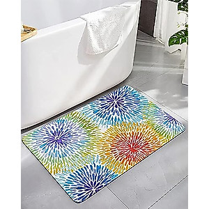Gogobebe Super Absorbent Diatom Mud Mat Boho Watercolor Floral Summer Quick-Drying Thin Bath Mat Non-Slip Bathtub Mat Anti-Skid Rubber Bathroom Shower Mat 20x32in